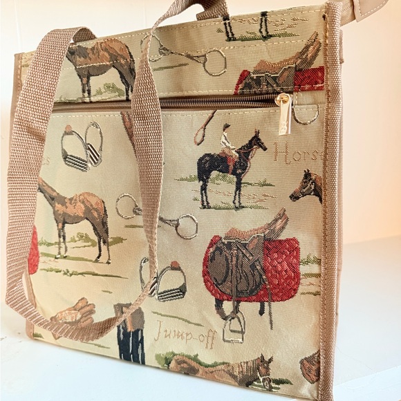 Equestrian | Bags | Equestrian Print Tote Bag Beige And Brown | Poshmark